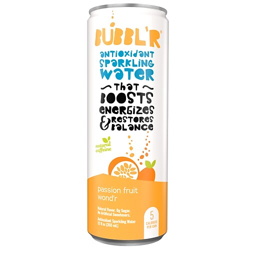 Bubbl'r Antioxidant Sparkling Water, Passion Fruit Wond'r, 12 oz. Can ...