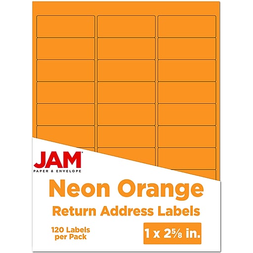 JAM Paper Laser/Inkjet Address Labels, 1" x 2 5/8", Neon Orange, 30 ...