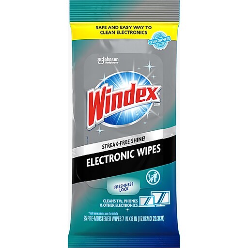 Windex Electronics Glass & Surface Cleaner, Unscented, 25 Wipes/Pack ...