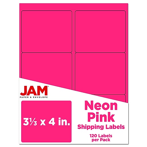 JAM Paper Shipping Labels, 3 1/3" x 4", Neon Pink, 6 Labels/Sheet, 20 ...