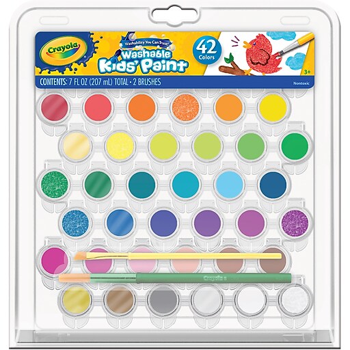 Crayola Washable Kids Paint Tray with 2 Brushes & Case, 42 Assorted ...