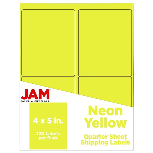 JAM Paper Laser/Inkjet Shipping Labels, 4" x 5", Neon Yellow, 4 Labels ...