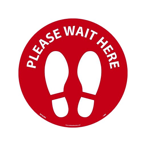 National Marker Walk-On™ Floor Decal, "Please Wait Here," 8", Red/White ...