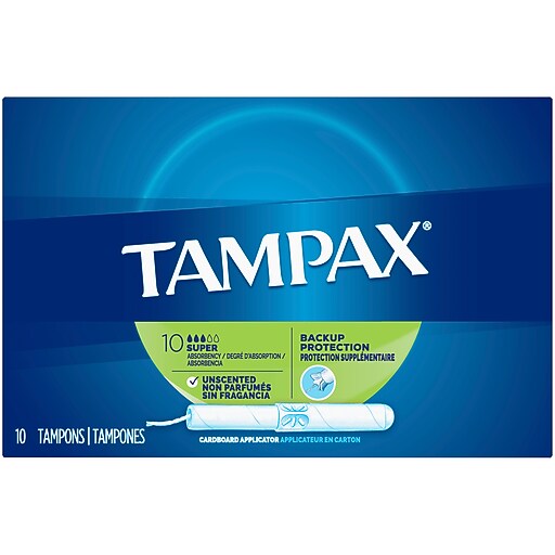 Tampax Cardboard Applicator Tampons, Super, Unscented, 10/Box (31409 ...