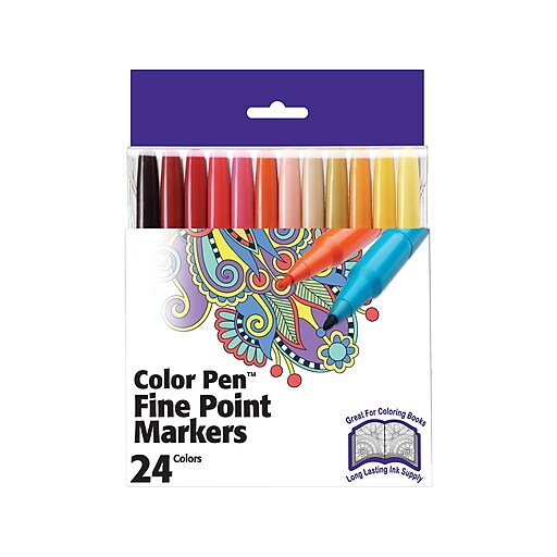 Pentel Color Pen Water Based Markers, Fine Tip, Assorted Color Inks, 24 ...